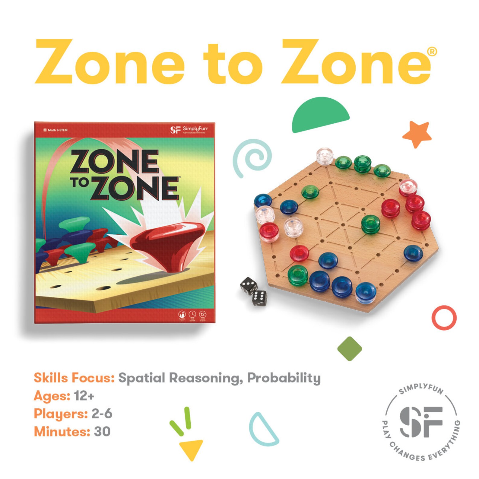 Zone to Zone - A Wooden Strategy Board Game; Dice, Math, Educational ...