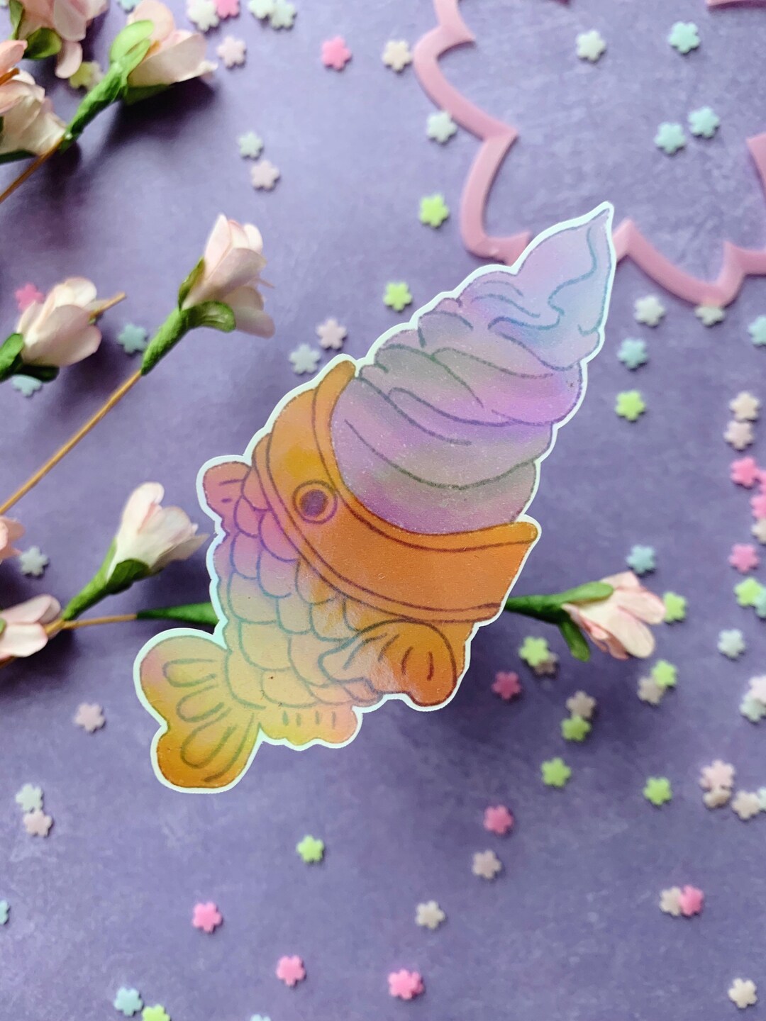 Taiyaki Sticker, Vinyl Sticker Waterproof, Taiyaki Ice Cream, Food ...