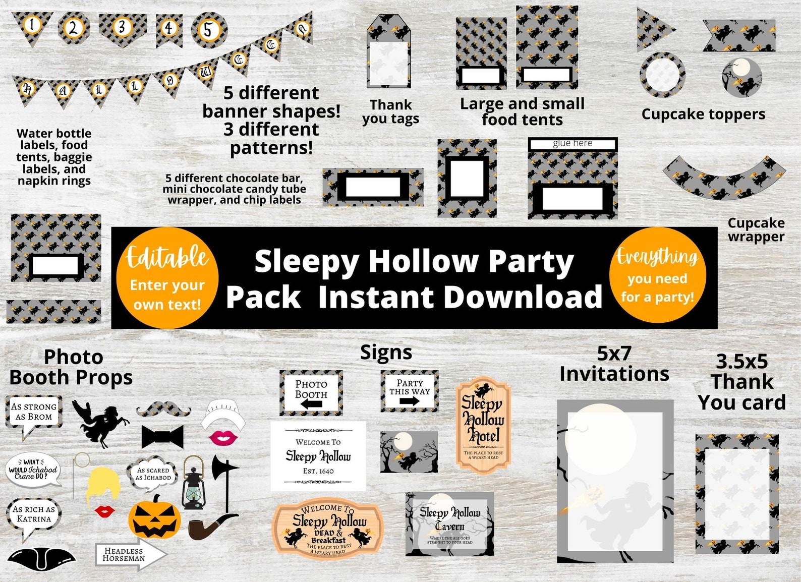 Sleepy Hollow Party Printable Bundle, Sleepy Hollow Printable Pack ...