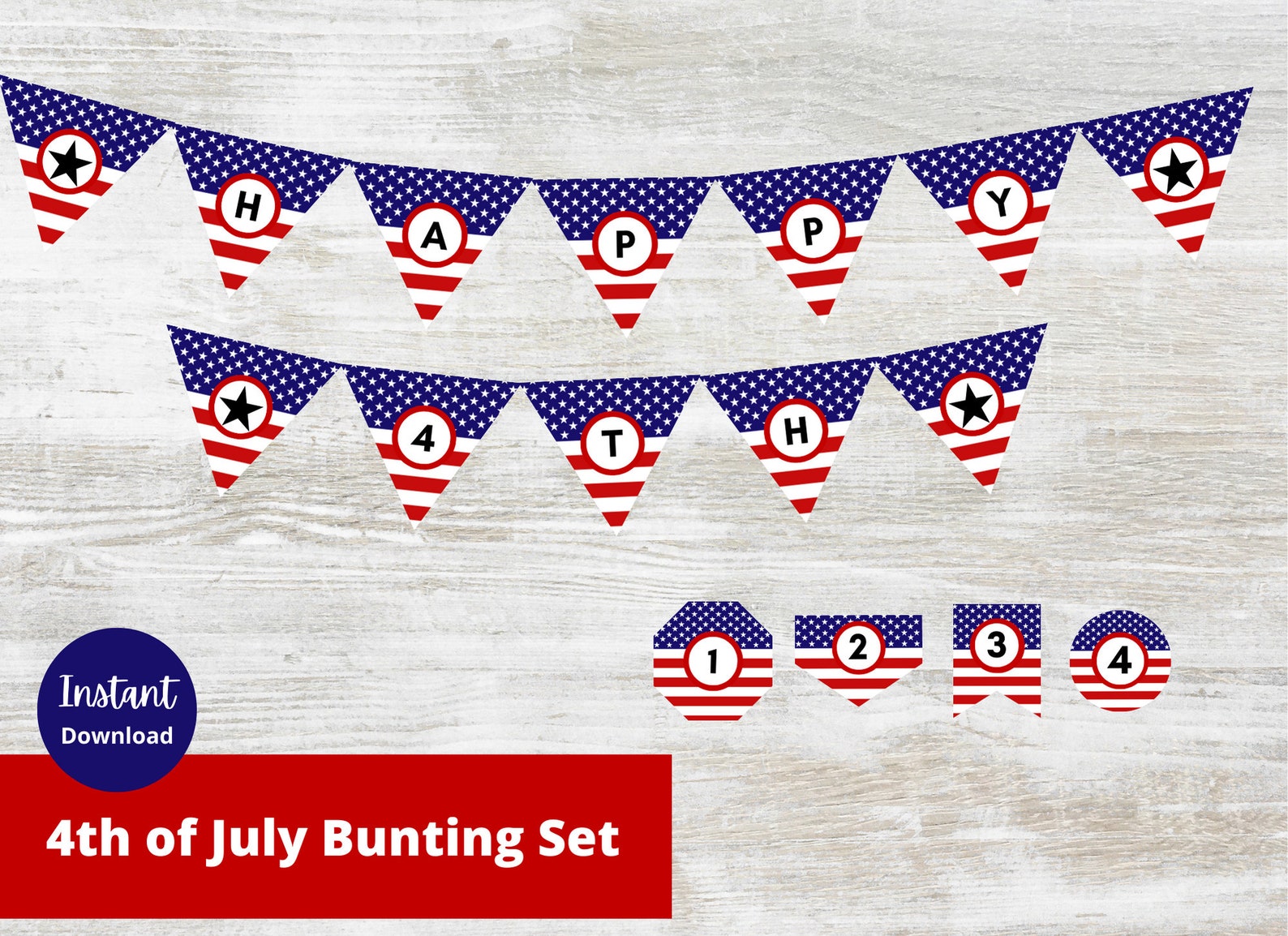 Printable 4th of July Bunting, 4th of July Bunting Printable, 4th of ...