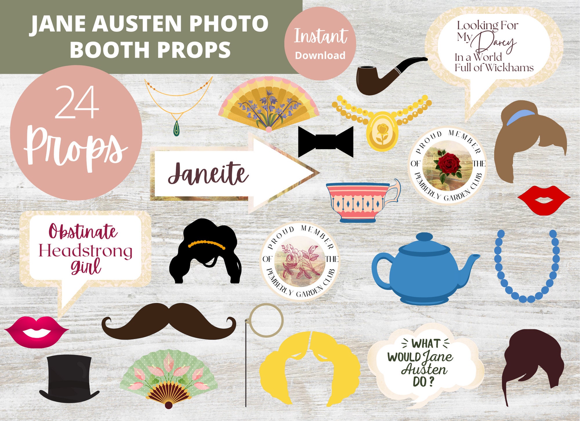 Jane Austen Party Props, Jane Austen Printable Photo Booth Props, Jane ...