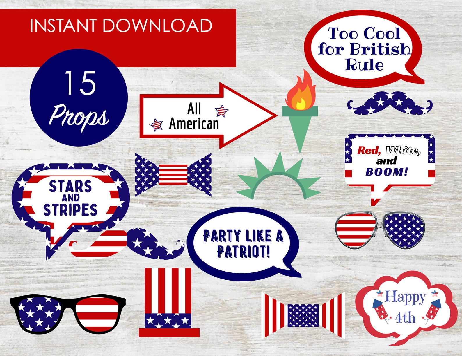 4th of July Party Props, 4th of July Printable Photo Booth Props, 4th ...