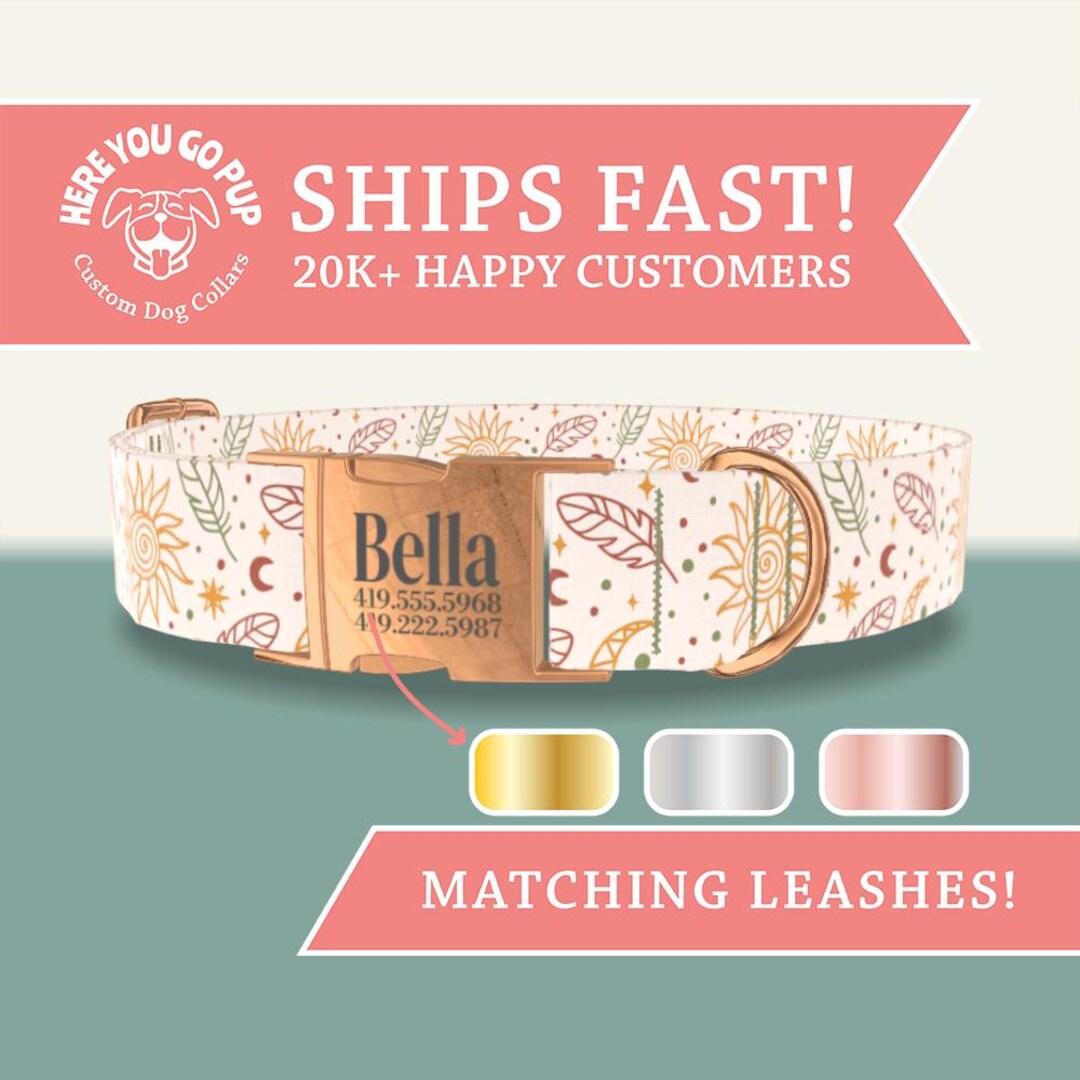 Cute Boho Sun and Feathers Dog Collars Girl, Cute Dog Collars, Boho Dog Collar, Sun and Feathers ...