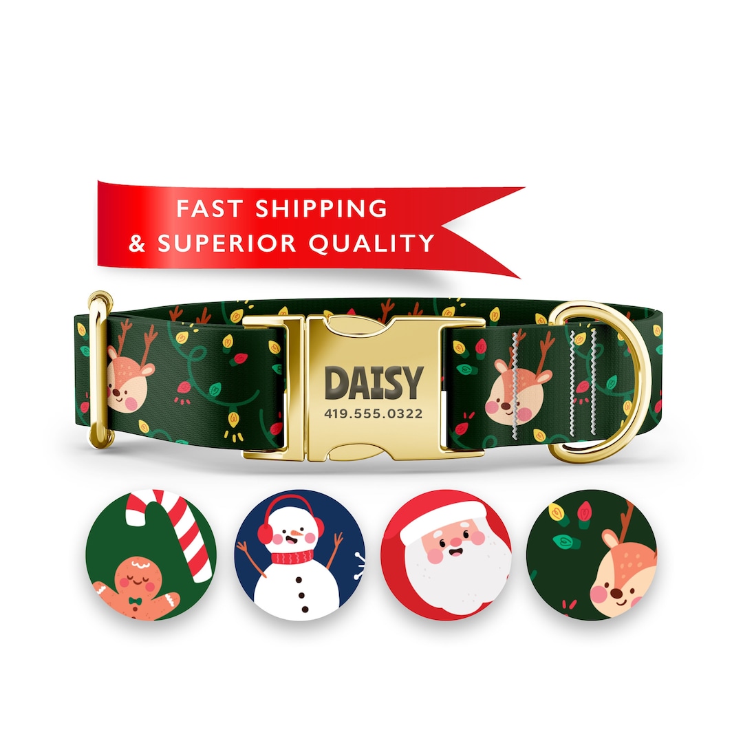 Christmas Dog Collar, Personalized Christmas Dog Collar With Name ...
