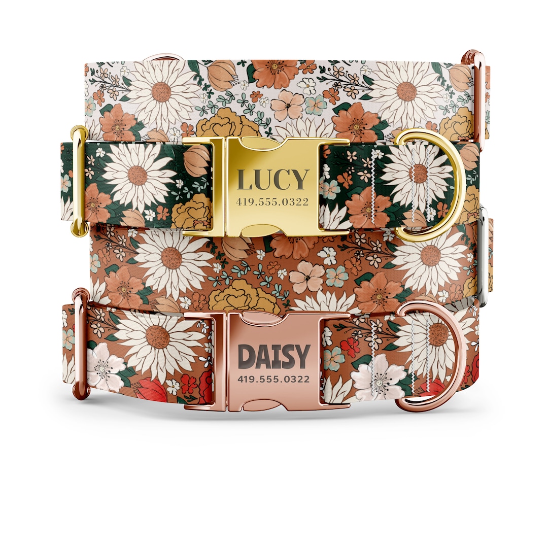 Boho Flower Dog Collar Personalized, Custom Dog Collar With Name, Boho ...