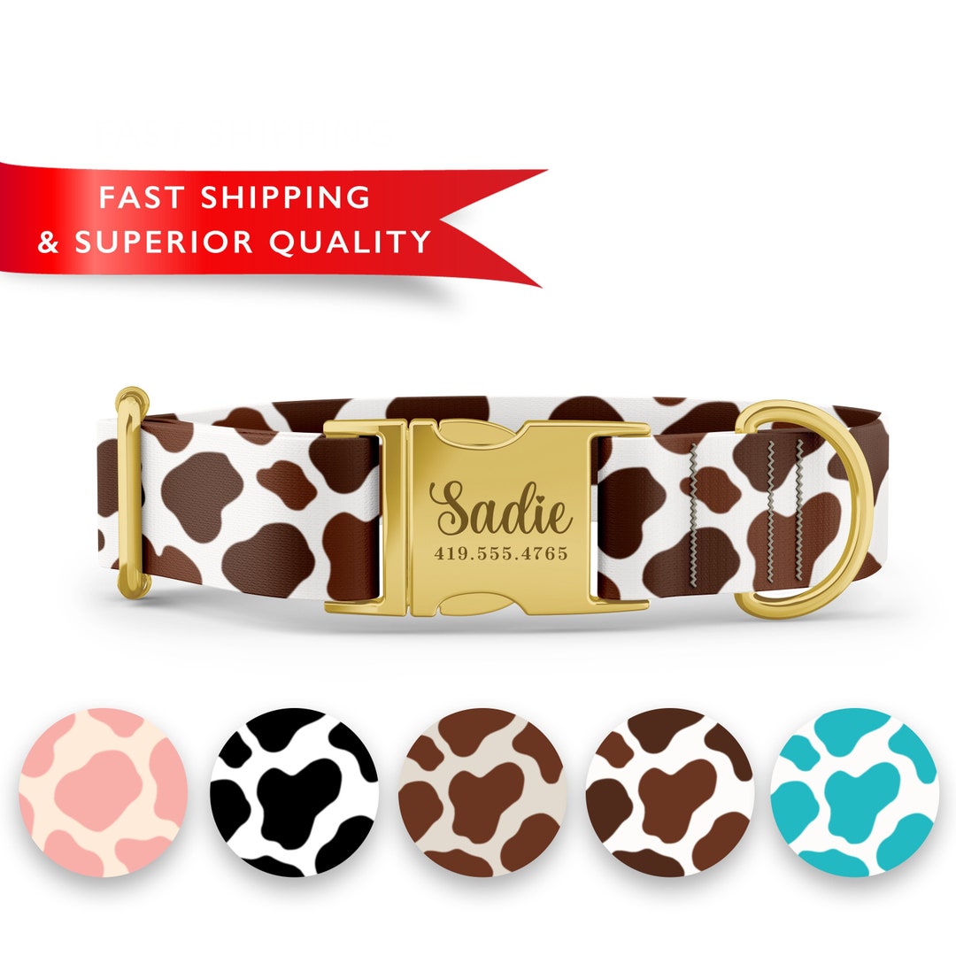 Brown Cow Dog Collar Girl Personalized, Custom Dog Collar With Name ...