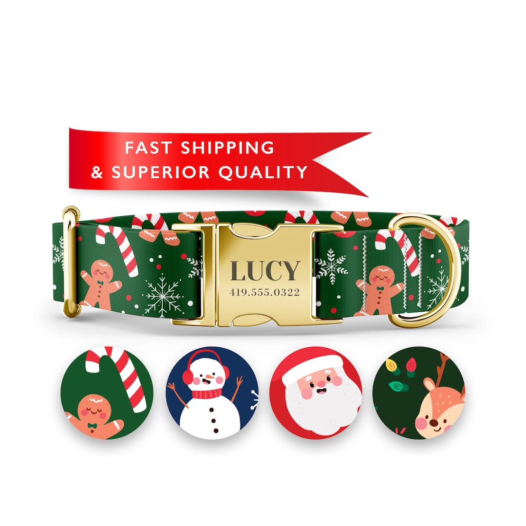 Christmas Dog Collar, Personalized Christmas Dog Collar With Name ...