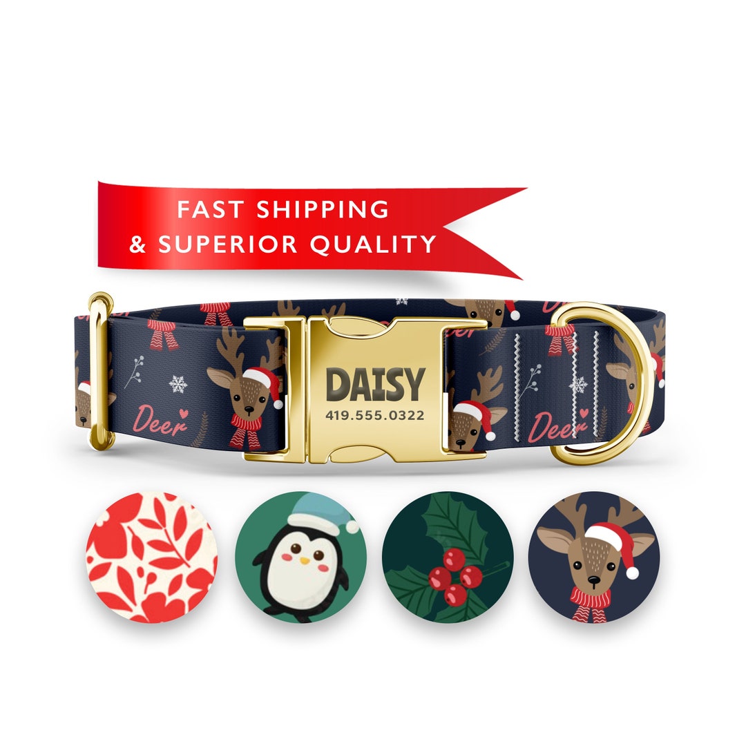 REINDEER Christmas Dog Collar, Cute Personalized Christmas Dog Collar ...