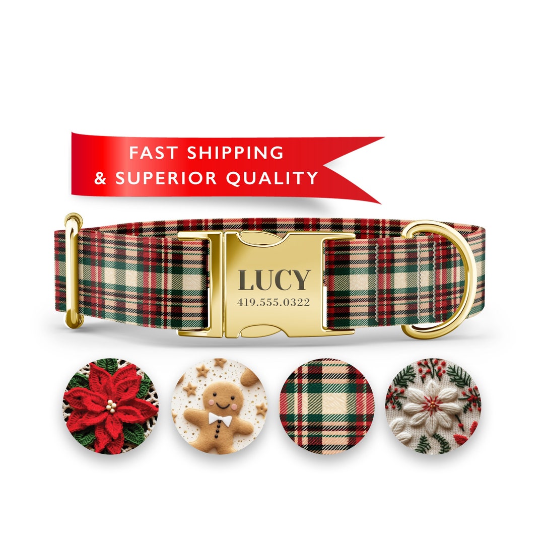 Christmas Dog Collar, Personalized Dog Collar, Engraved Dog Collar ...