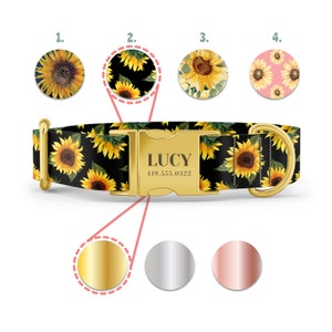 Sunflower Dog Collar, Girl Dog Collar, Custom Dog Collar With Name ...