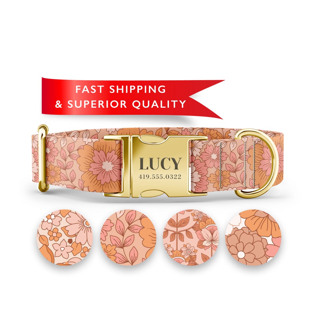 Girl Dog Collars, Flower Dog Collars, Personalized Dog Collars With ...