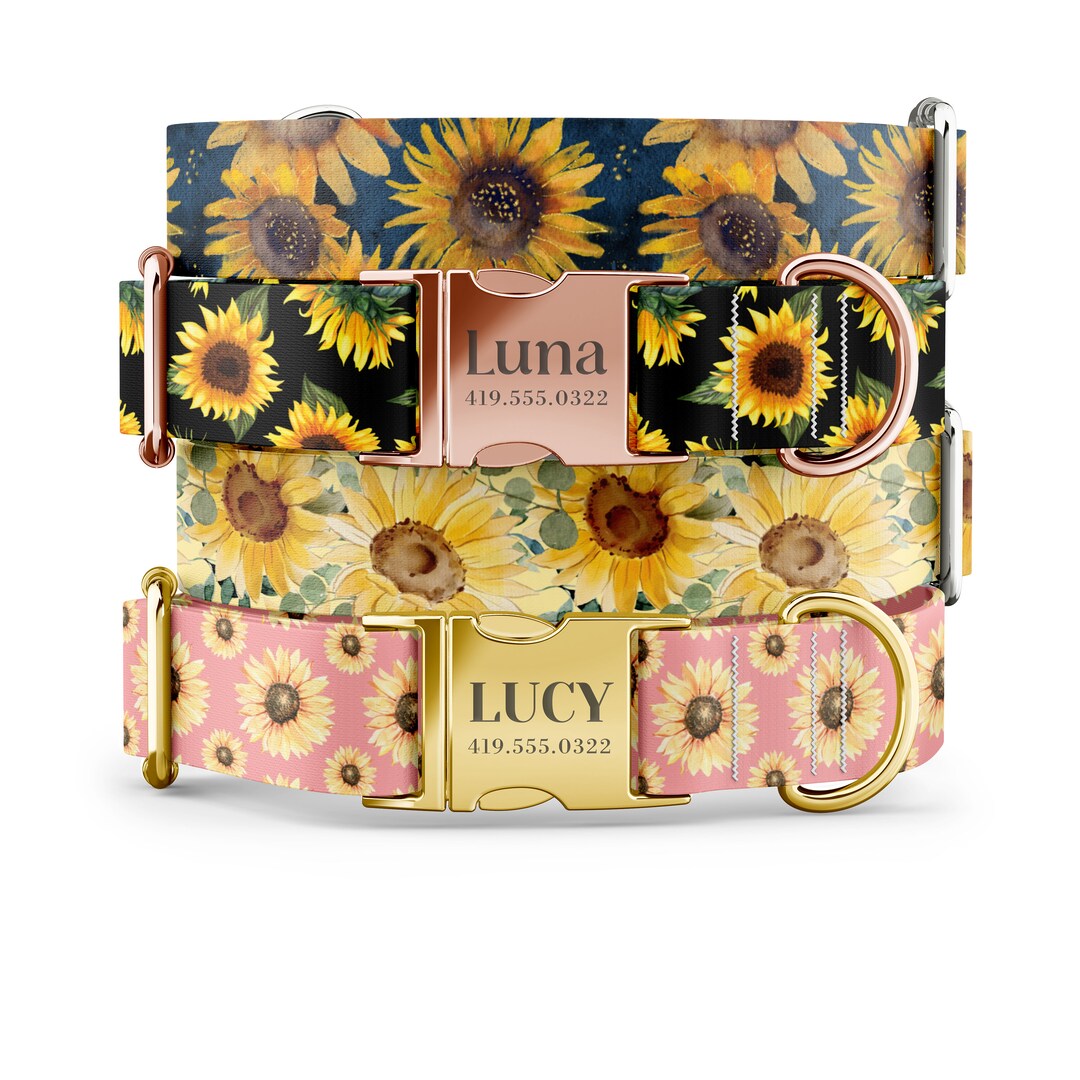 Sunflower Dog Collar, Girl Dog Collar, Custom Dog Collar With Name ...