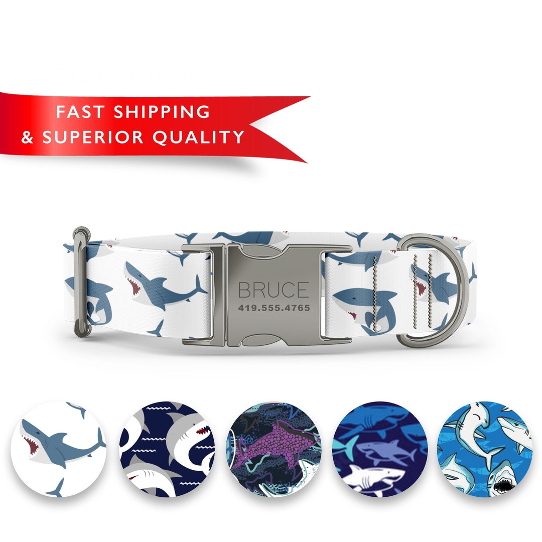 Shark Dog Collars Personalized With Name Custom Boy Dog - Etsy