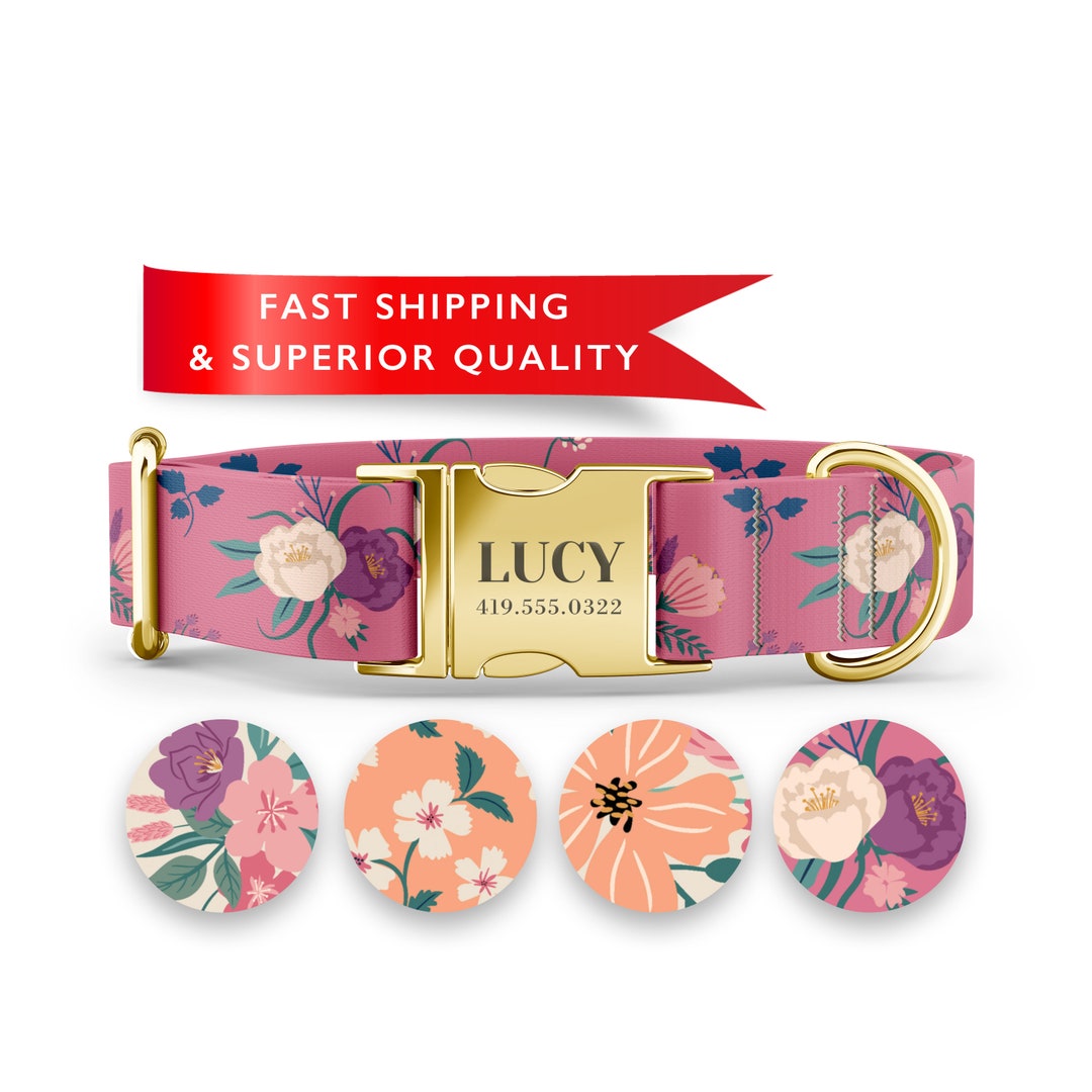 Girl Dog Collars, Flower Dog Collars, Personalized Dog Collars With ...