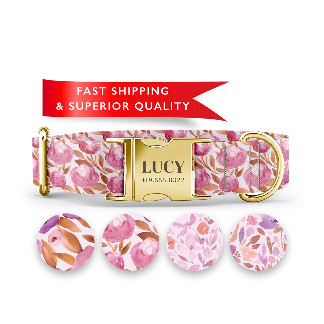 Girl Dog Collars, Flower Dog Collars, Personalized Dog Collars With ...