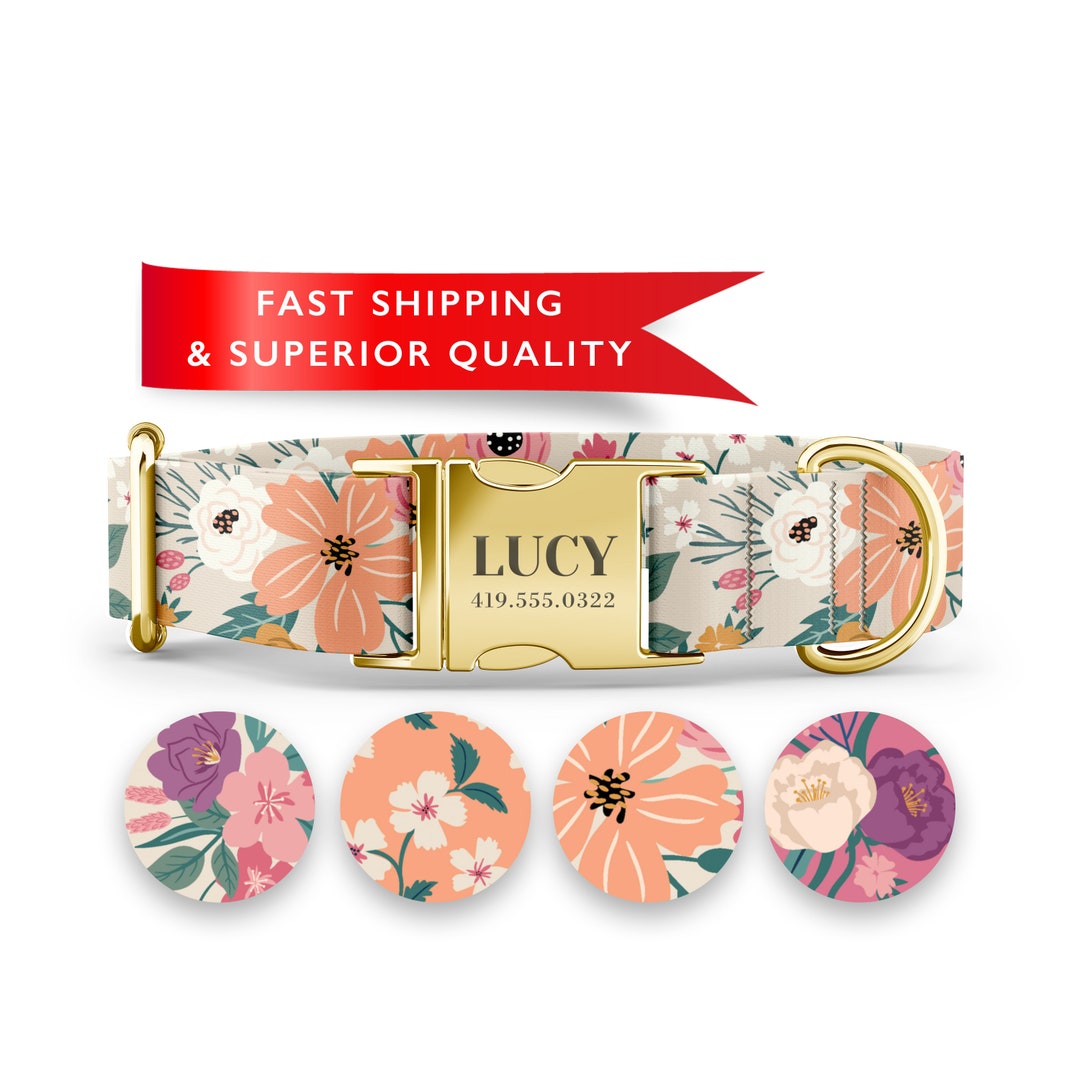 Girl Dog Collars, Flower Dog Collars, Personalized Dog Collars With ...