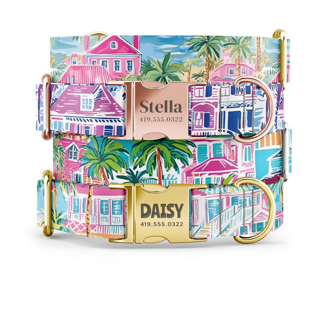 Tropical Dog Collar: Personalized Engraved Buckle, Island Beach Design ...