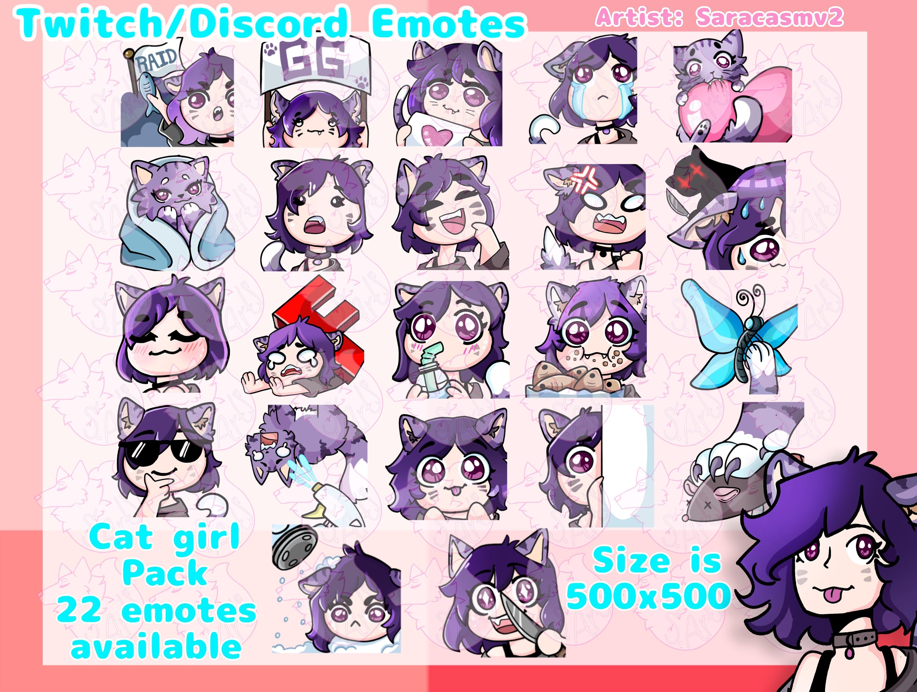Cat Girl Twitch and Discord Emotes - Etsy