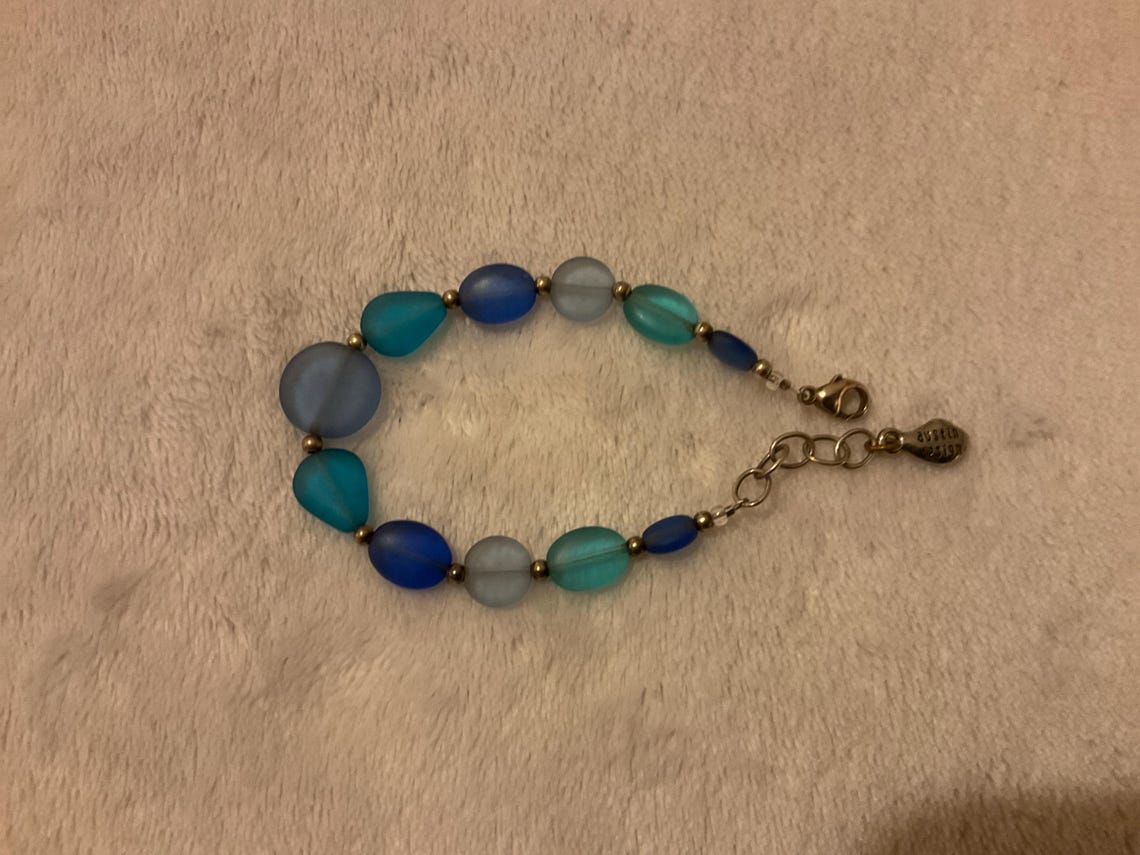 7” Dustin Designs Sea Glass and Sterling Silver Accent Bracelet With ...
