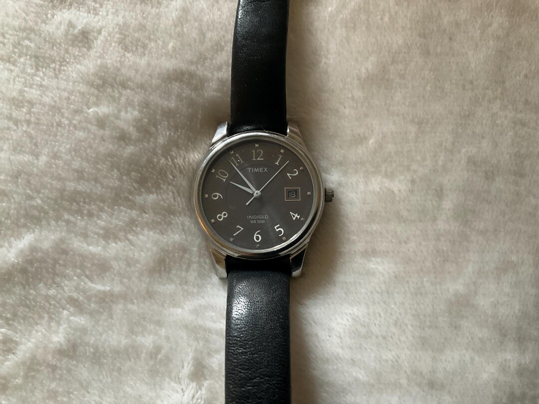 Vintage Men’s Light up TIMEX INDIGLO Wr 50m Watch With 8” Black Leather ...
