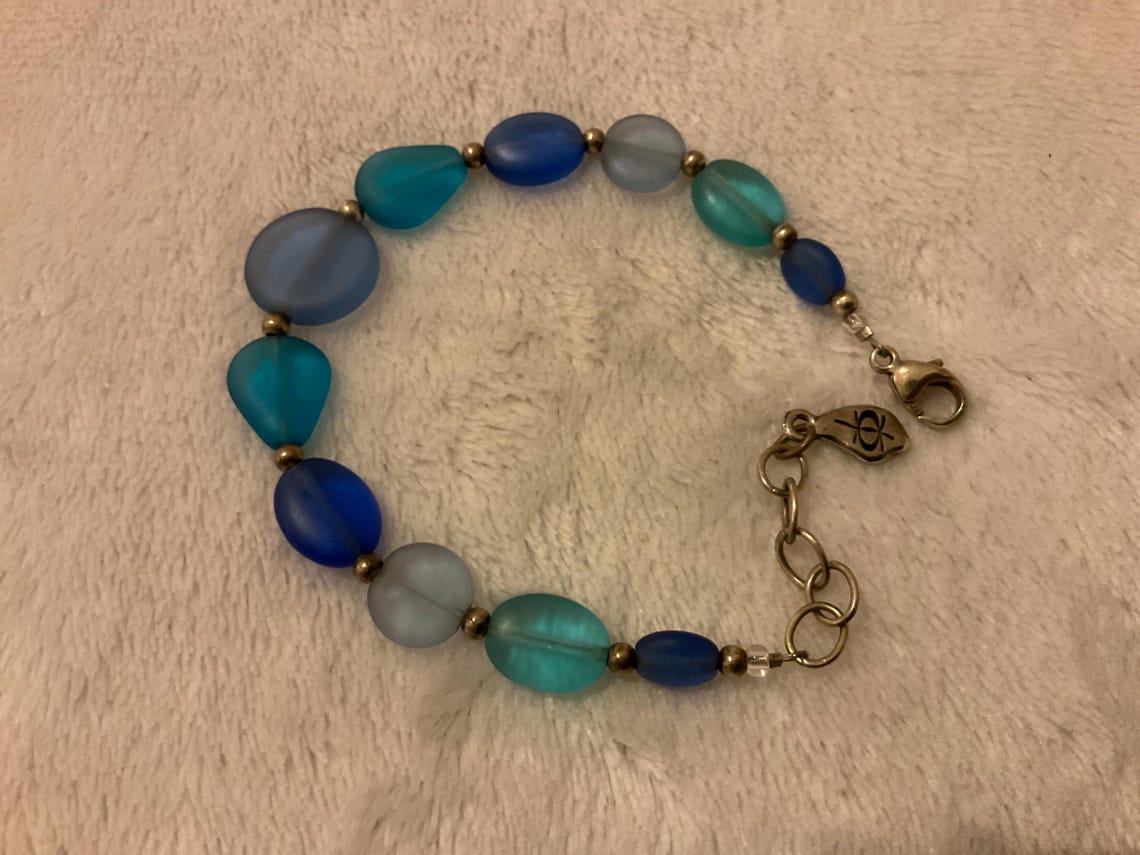 7” Dustin Designs Sea Glass and Sterling Silver Accent Bracelet With ...
