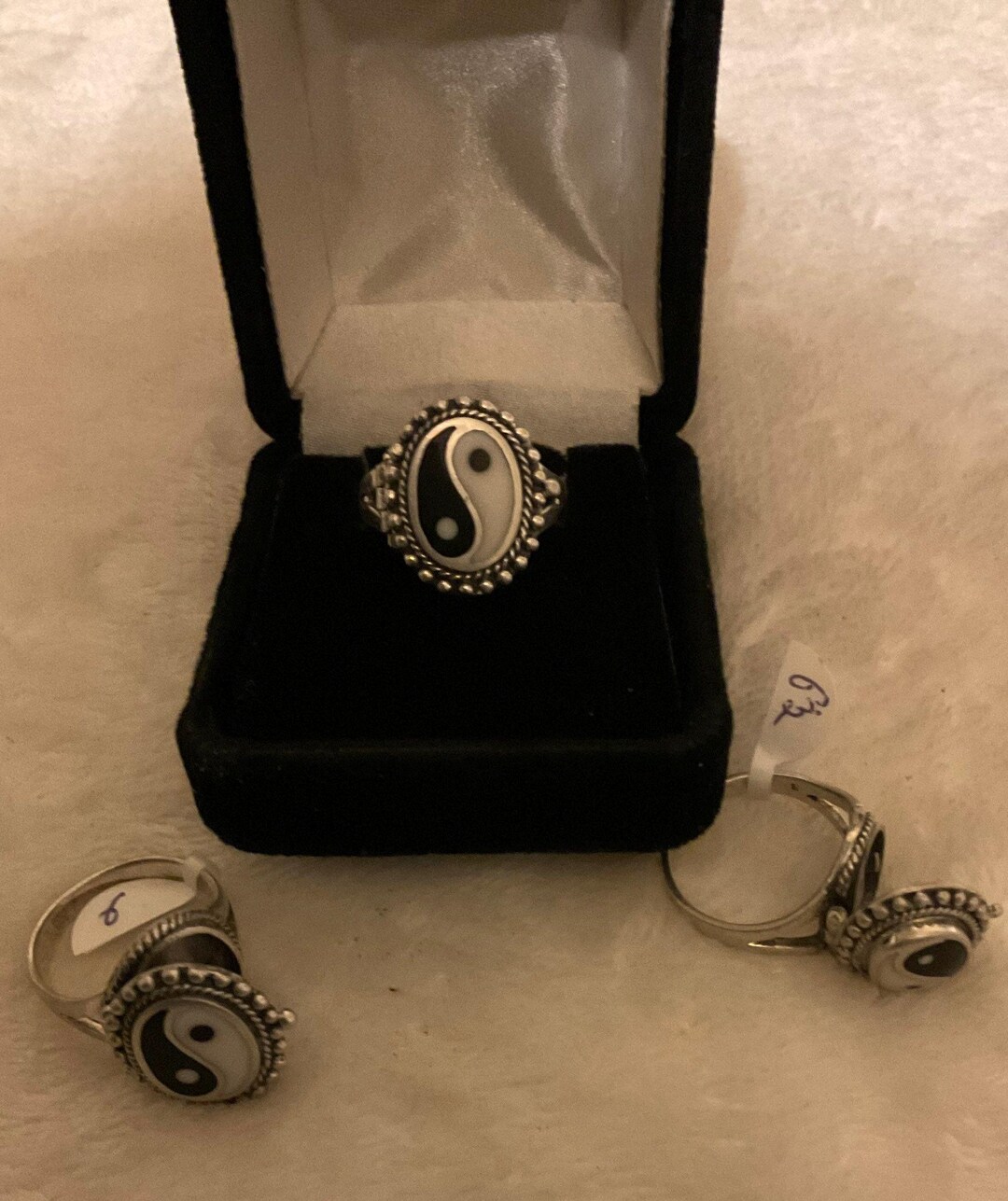 3 Sterling Silver 925 Yin Yang Open Locket Rings With Border,sizes 6,6. ...