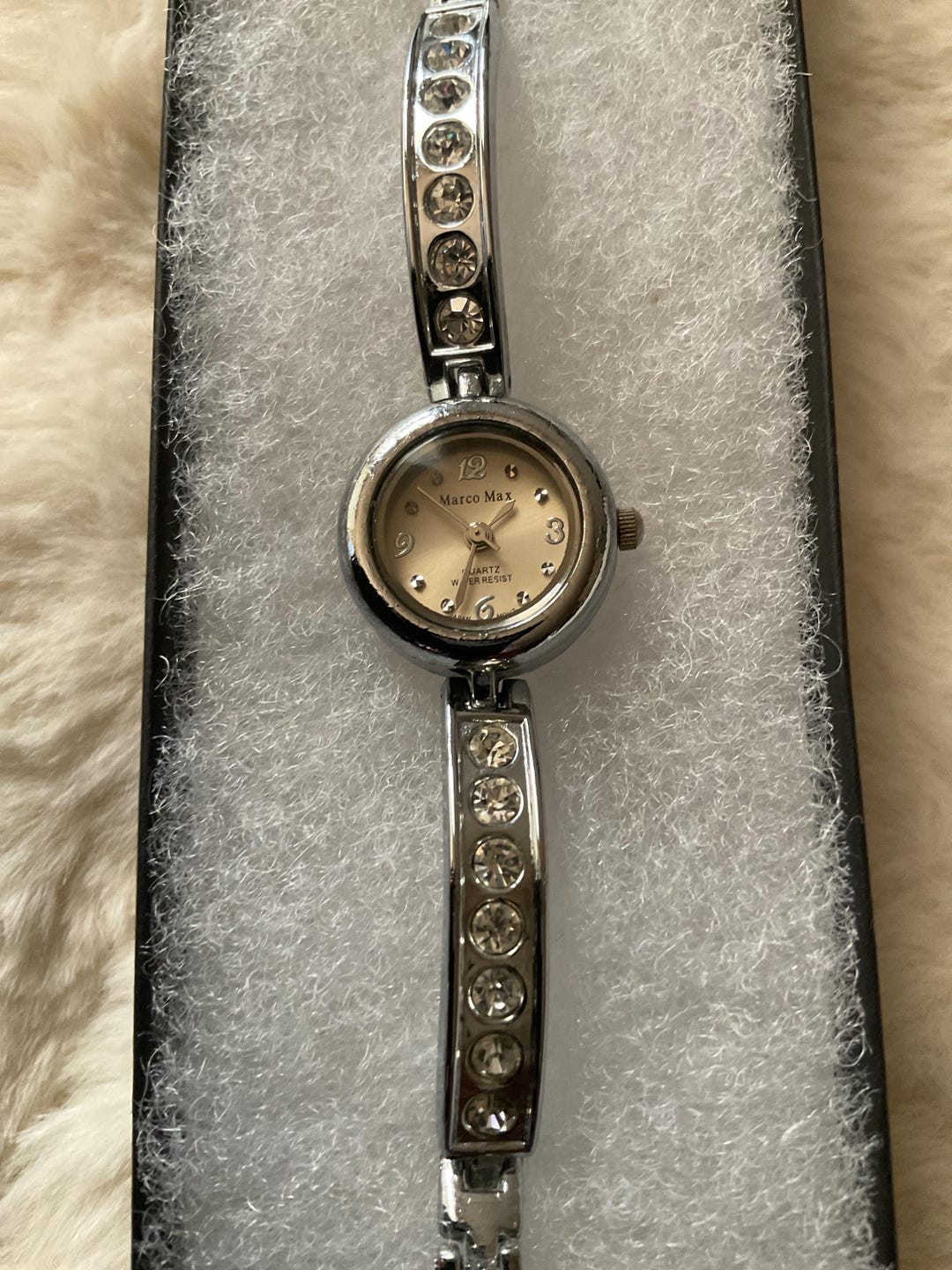 6.5” Silvertone Marco Max Quartz Water Resistant Bracelet Watch With ...
