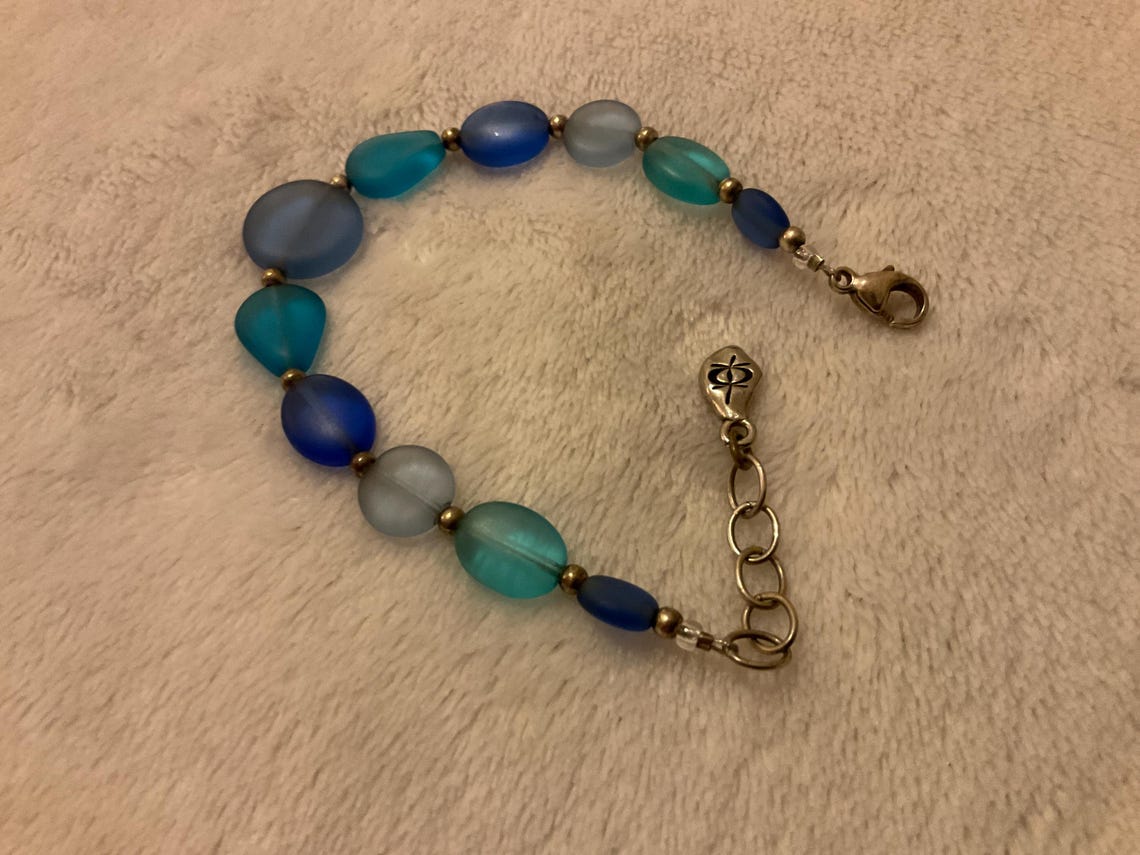 7” Dustin Designs Sea Glass and Sterling Silver Accent Bracelet With ...