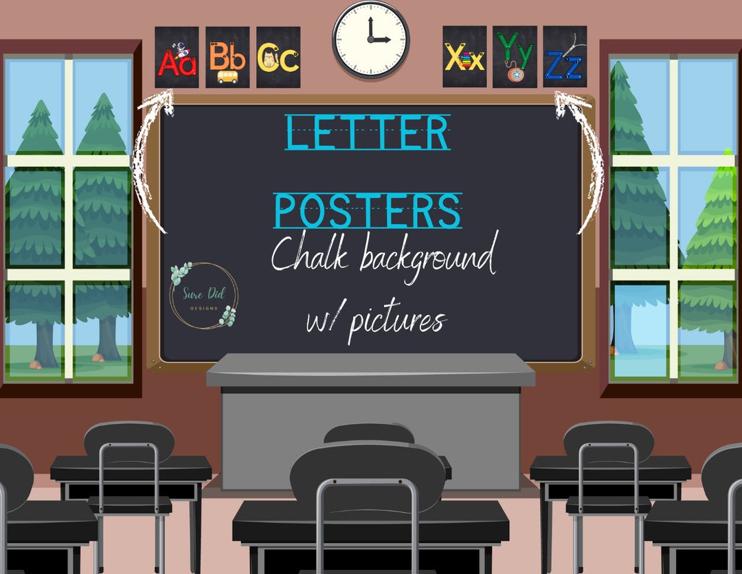 Alphabet Posters With Pictures Chalk Background - Etsy