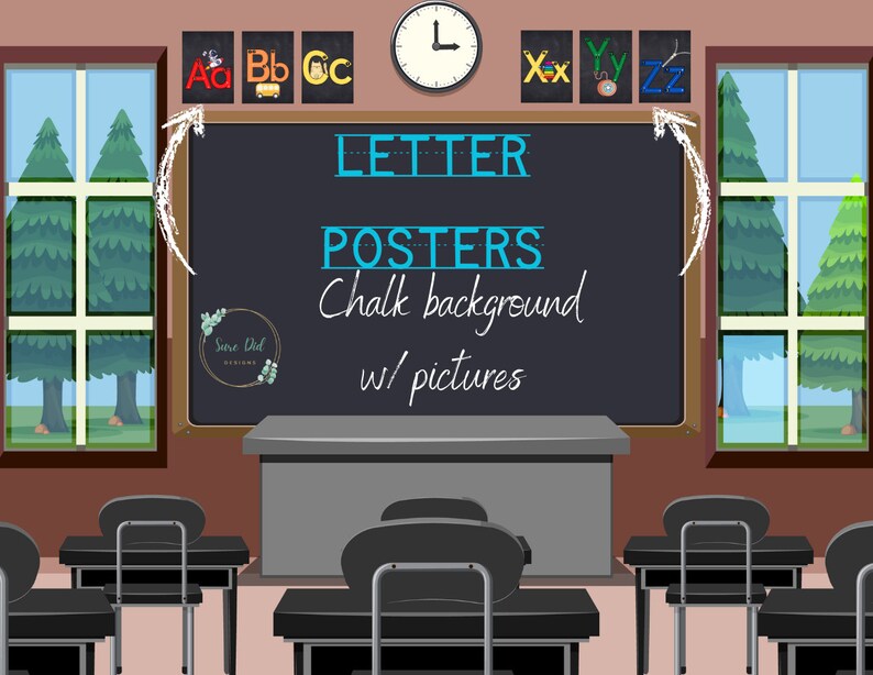 Alphabet Posters With Pictures Chalk Background - Etsy