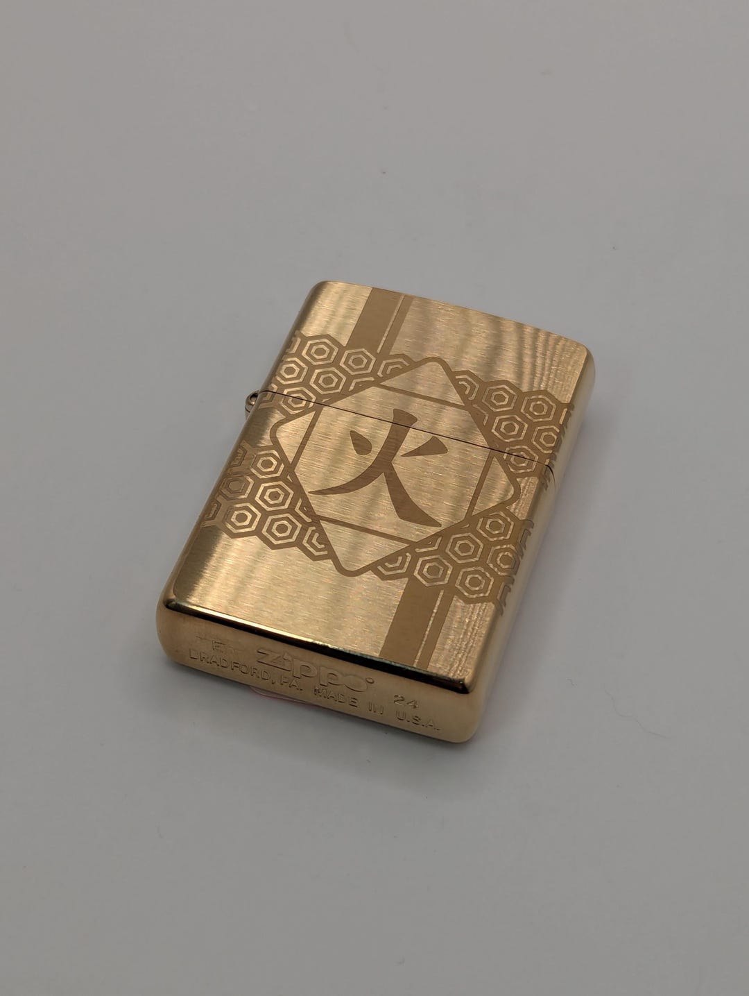 Japanese Inspired Zippo Custom Brass Lighter | Fire Kanji Themed Zippo ...