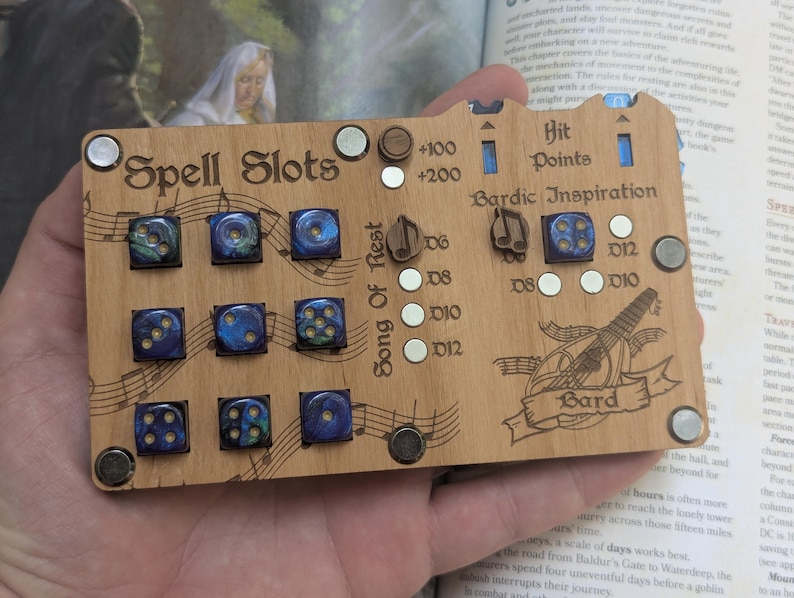 Handmade Wooden Bard 5e Character Sheet Tracker: DND Spell Slots, HP ...