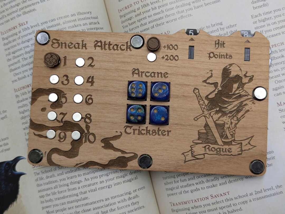 Handmade Wooden Rogue Class DND Tracker: Spell, HP, & Character Sheet ...