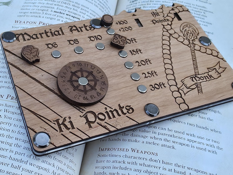 Handmade Wooden Monk 5e Character Sheet Tracker: DND Spell Slots, HP ...
