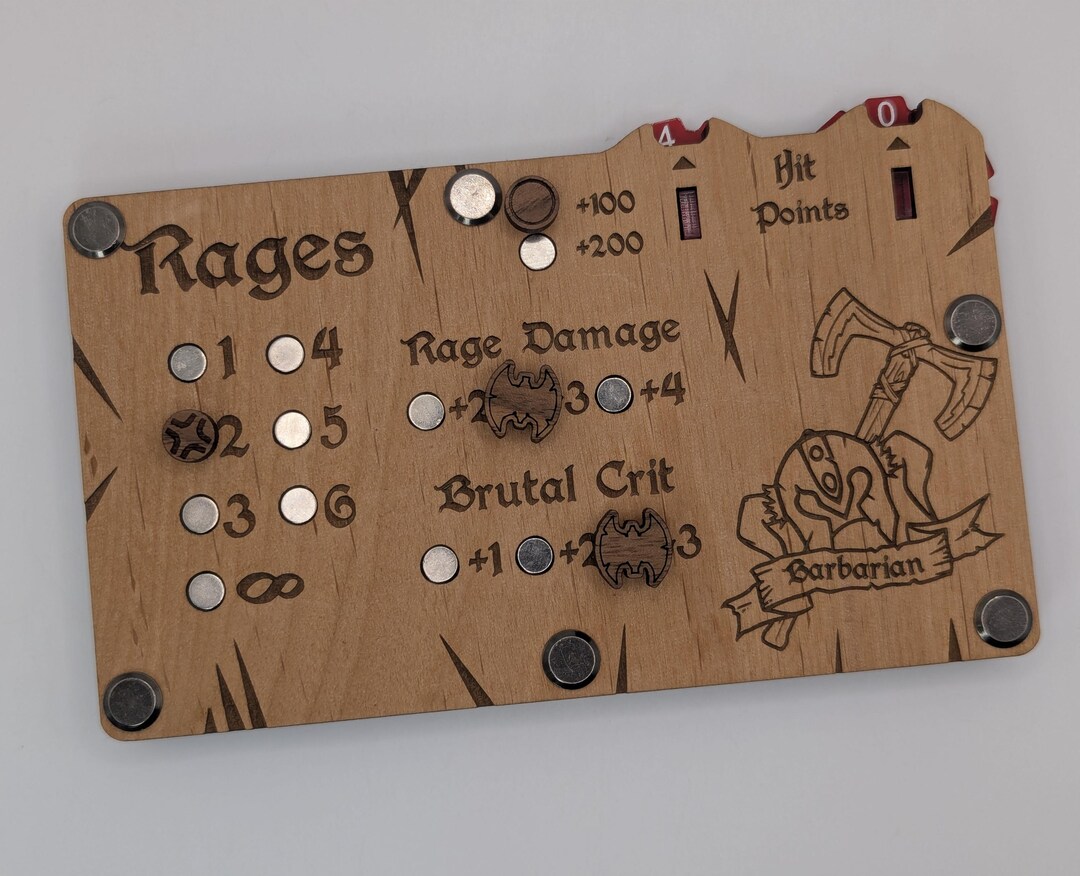Handmade Wooden Barbarian DND Tracker: 5e Class HP, Spell Slots, Dice ...