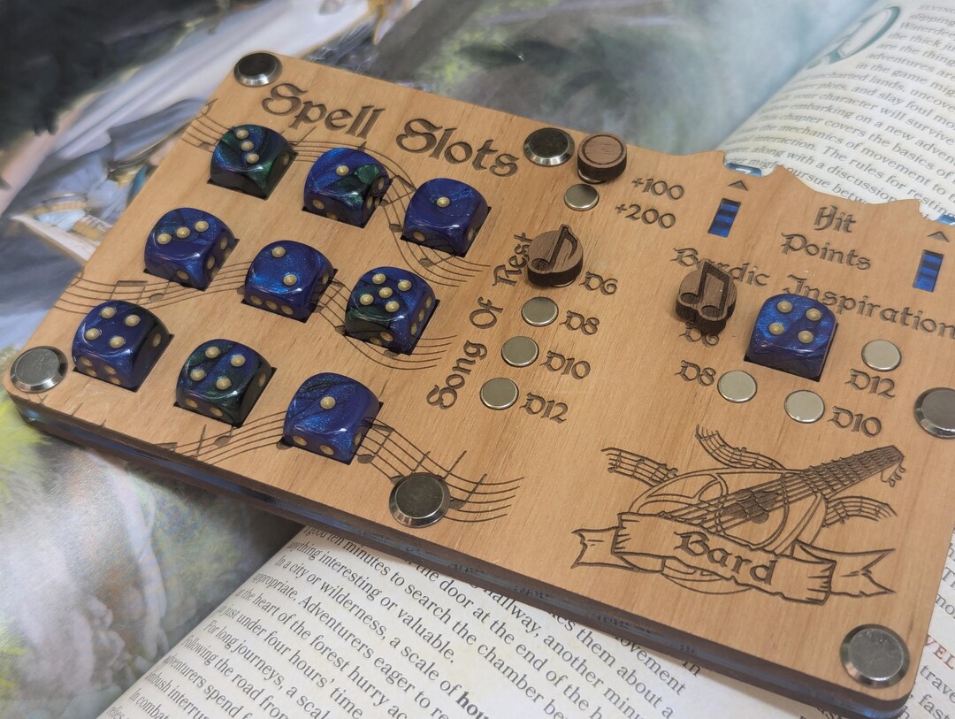 Handmade Wooden Bard 5e Character Sheet Tracker: DND Spell Slots, HP ...