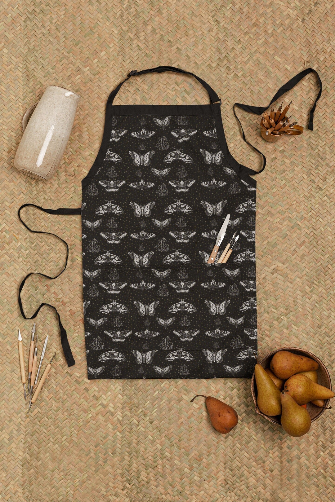 Cute Celestial Gothic Moth Black Apron Witchy Aesthetic Decor Occult ...