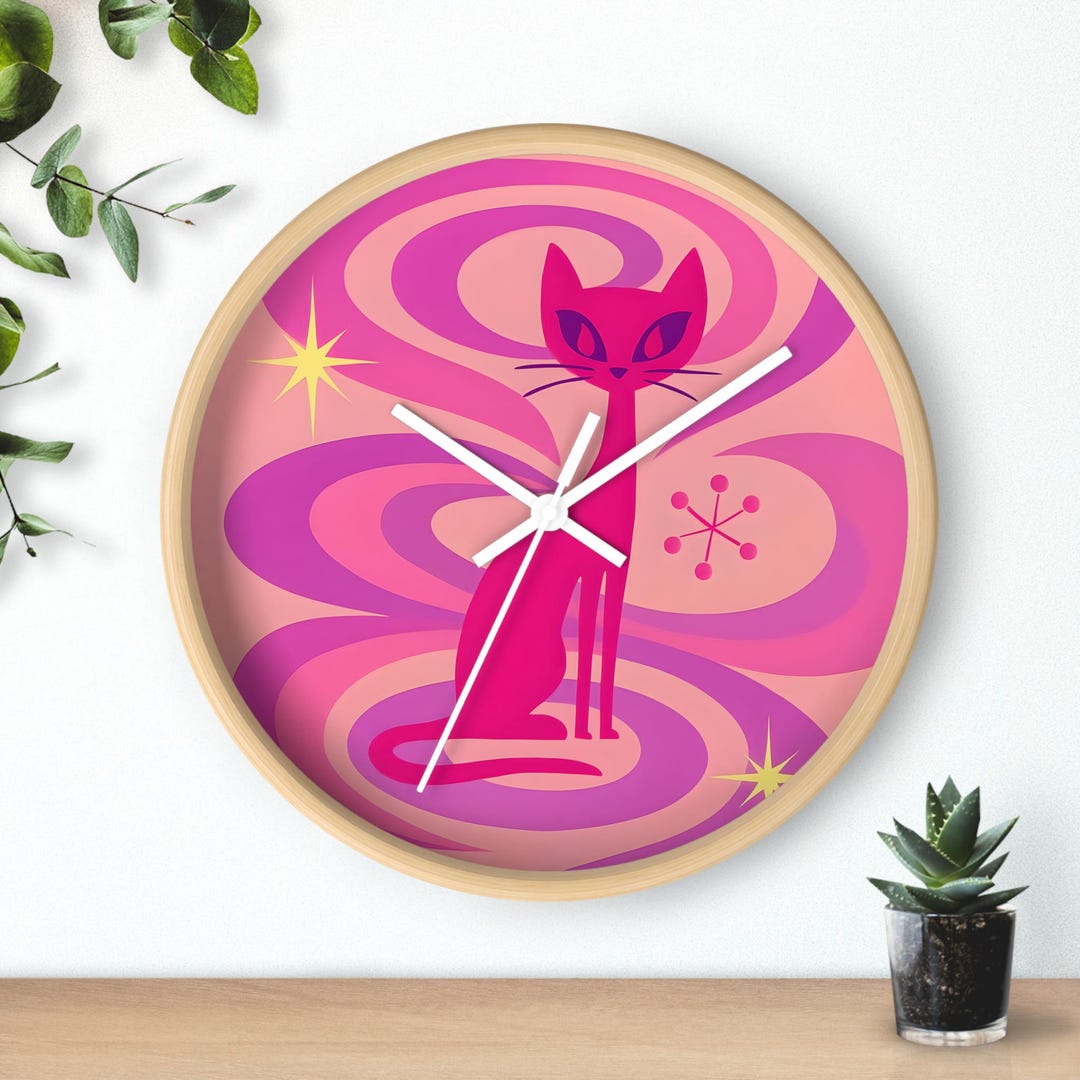 Retro Cat Wall Clock, Mid Century Style Atomic Cat Clock, 50s Decor ...