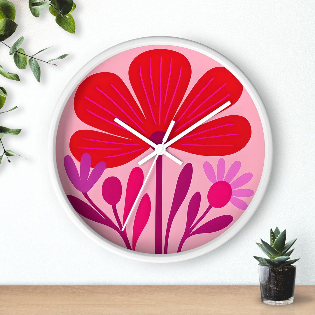 Pink Flower Clock Bold Flower Wall Clock Abstract Art Decor Wall Decor ...