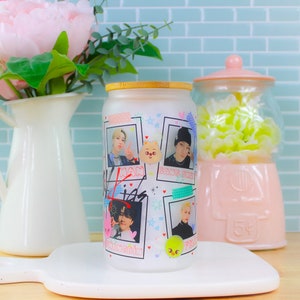 Kpop Kids 16oz Frosted Can Glass Mug | Can Glass, Glass Cup With Lid ...