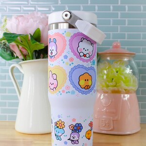 30 Oz Kpop Friends Floral Flip Straw Matte Stainless Steel Tumbler ...