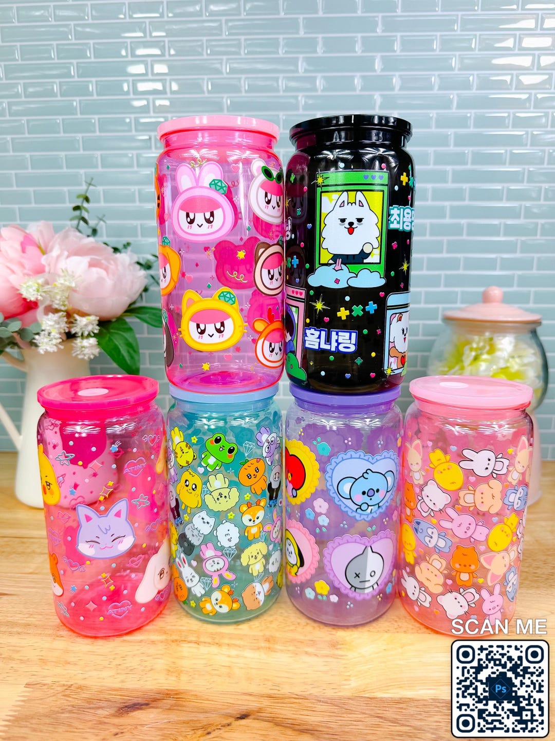 Kpop 16 Oz Jelly PLASTIC Can Cup With UVDTF | Plastic Cup With Lid and ...