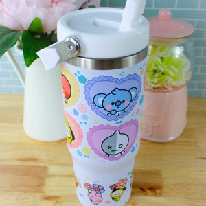 30 Oz Kpop Friends Floral Flip Straw Matte Stainless Steel Tumbler ...