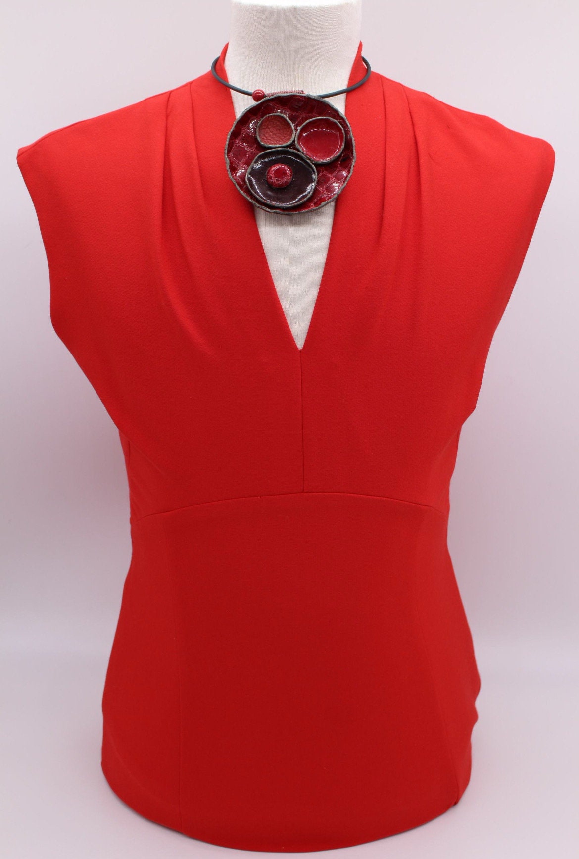 Unique and Stunning Red Mixed-texture Leather Necklace Lightweight ...