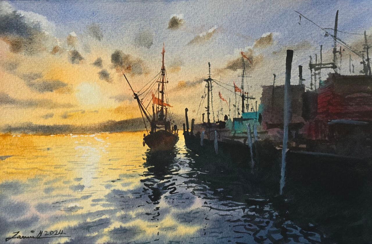 Harbor Scene Original Watercolor Painting - Etsy