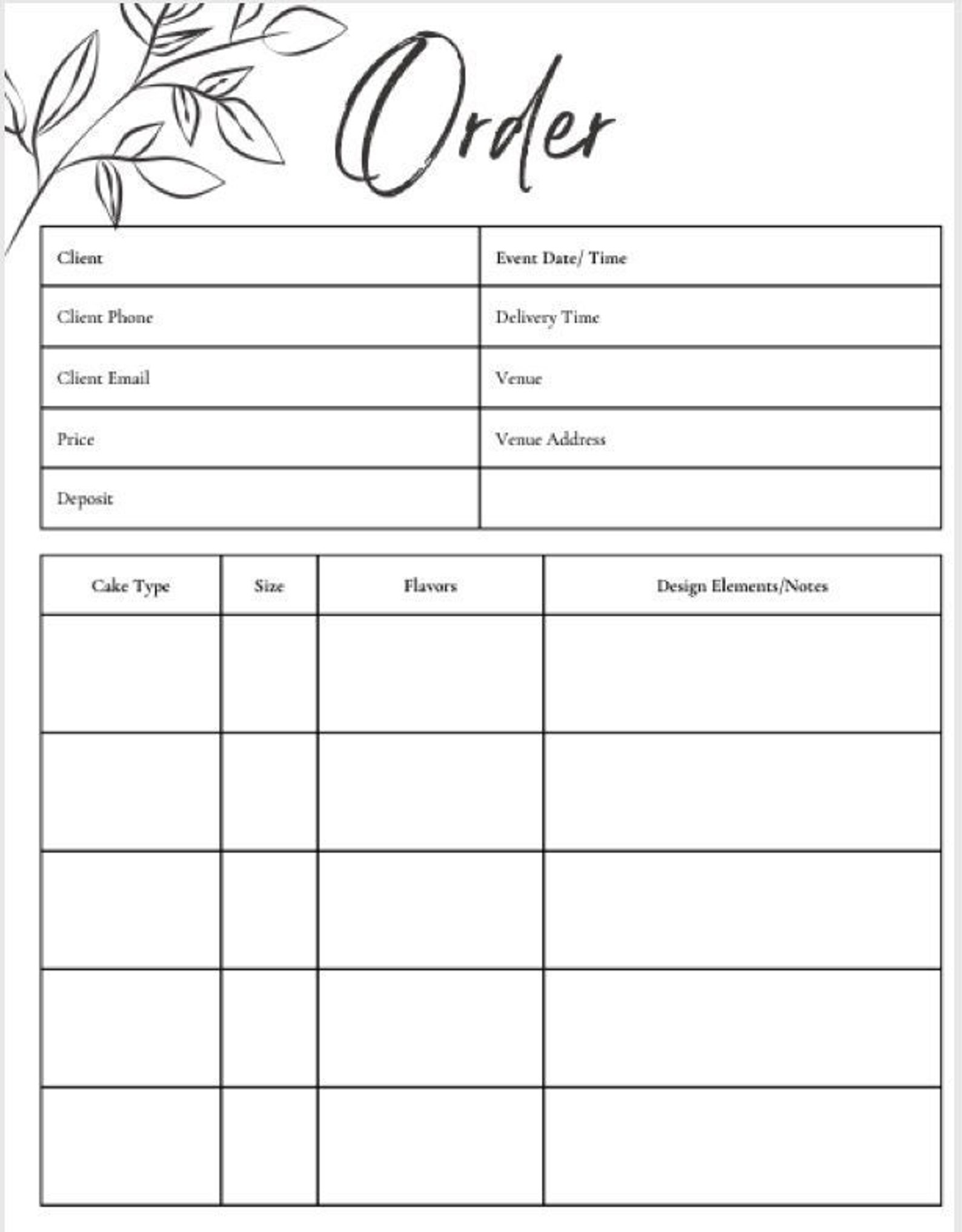 Printable Cake Order Form - Etsy