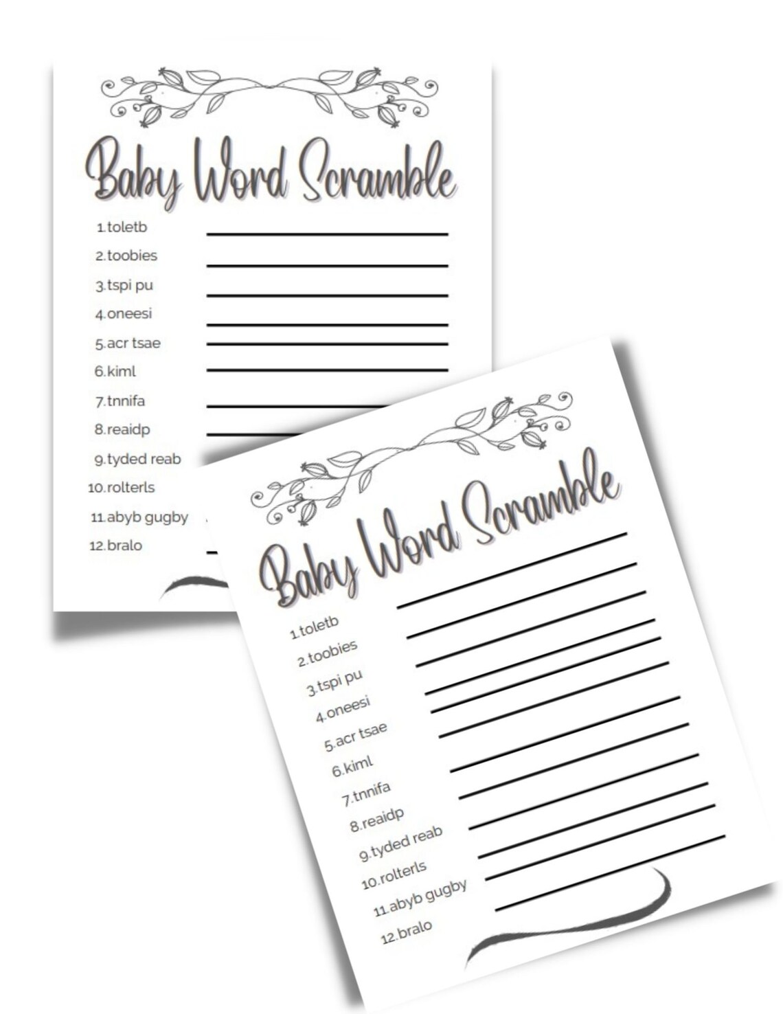 Baby Word Scramble Baby Shower Game, Simple Black and White Gender ...