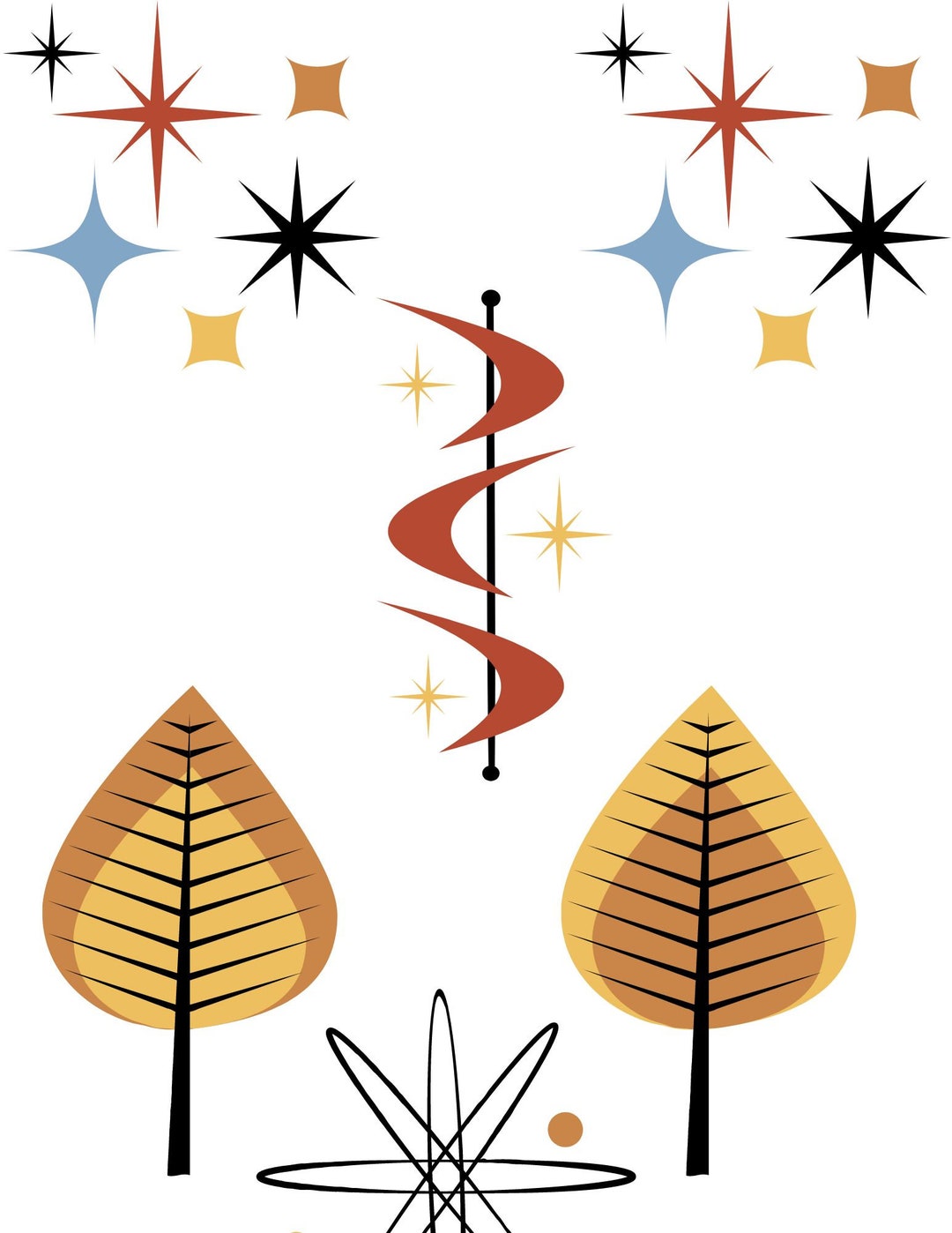 Mid Century Modern Elements Clipart Set, Retro, Atomic Shapes, Vintage ...