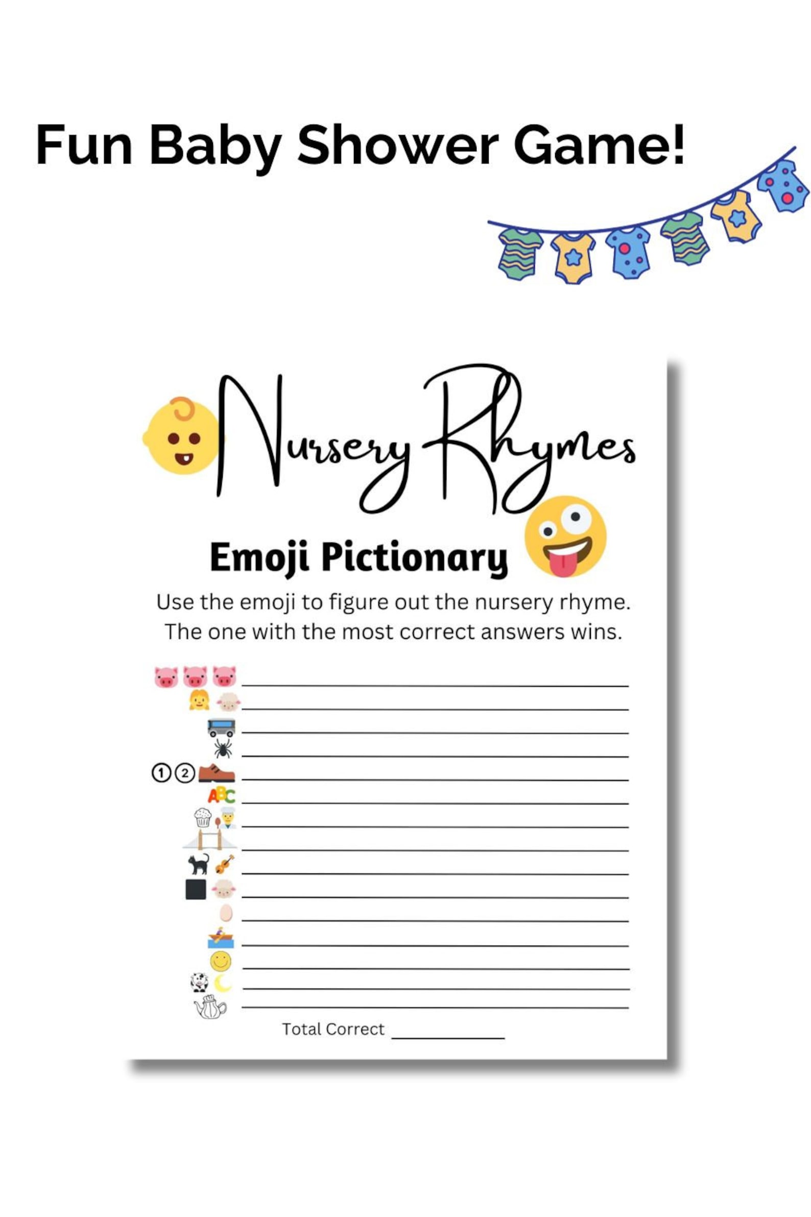 Baby Shower Emoji Pictionary Game, Baby Shower Game, Nursery Rhymes ...
