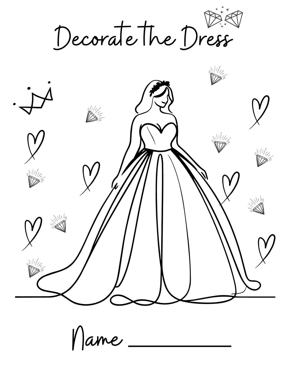 Wedding Activities for Kids, Decorate the Dress - Coloring Page for ...